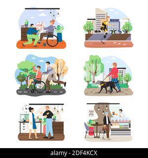 People with disabilities, visual impairment cartoon character set, flat ...