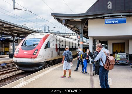 Switzerland an SBB intercity IC train leaving Interlaken Ost for Bern ...