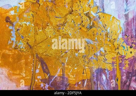 Dirty oil painting spots and smears on canvas, texture in bright colors ...