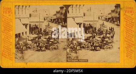 Street scene with people and wagons, Los Angeles, California., still ...