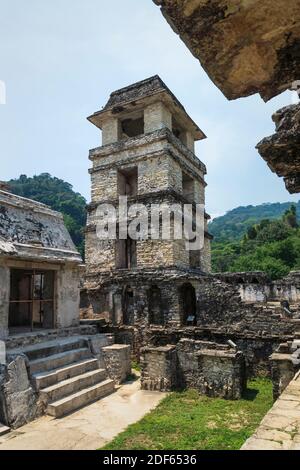 The Palace Observation Tower at the Mayan ruins of Palenque, a UNESCO ...