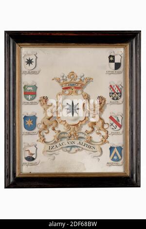 Family crest painted on a wooden chair. Motto of Vi et Virtute (By ...