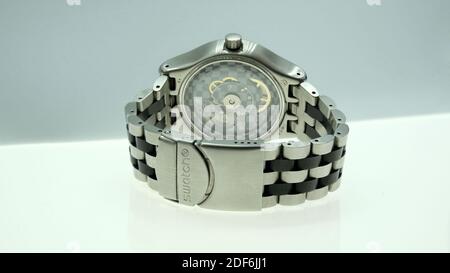 Mechanical Swatch watch backside Stock Photo - Alamy