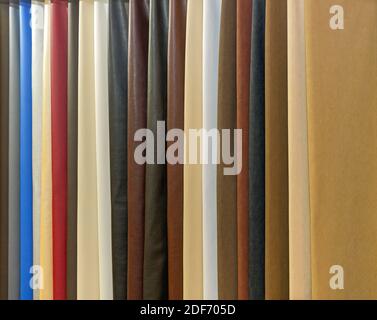Leather material samples for garment industry choice Stock Photo - Alamy