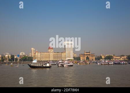Waterfront with Taj Mahal Palace and Tower Hotel and Gateway of India ...
