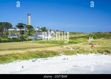 Seashore, beach, campsite and lighthouse in Hirtshals, Denmark, summer ...