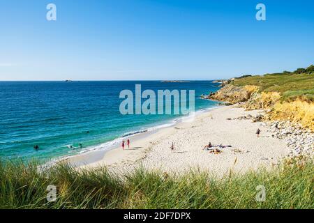 France, Finistere, Plouarzel, Ruscumunoc beach along the GR 34 hiking ...