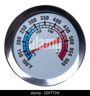 Round temperature gauge isolated on a white background. Circular ...