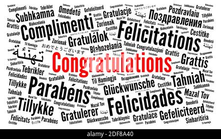Congratulations in different languages word cloud Stock Photo - Alamy