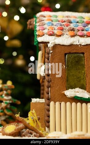 Side of gingerbread house with candy roof Stock Photo - Alamy