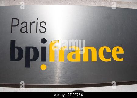 A shop sign of bpifrance on April 27, 2020 in Paris, France.Photo by ...