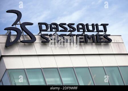 A logo of DASSAULT SYSTEMES, on May 07, 2020 in Velizy-Villacoublay ...