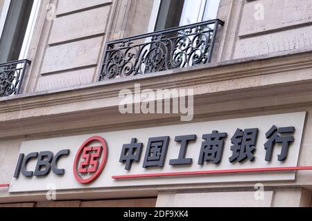 A logo of ICBC bank (Banque industrielle et commerciale de Chine), on ...