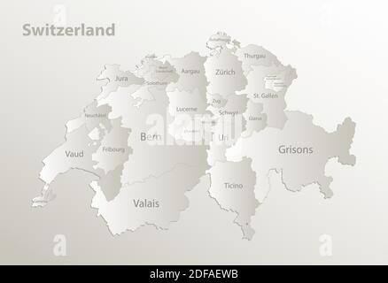 Blank political map of Switzerland. Administrative divisions - cantons ...