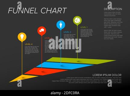 Vector Infographic 4 level layers funnel template with droplet pointers ...