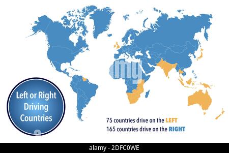 World map with the countries that drive on the left and on the right ...