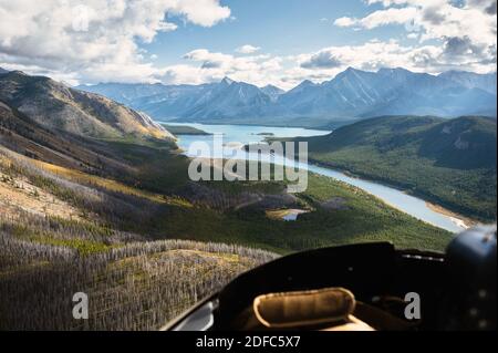 Helicopter aerial view of Banff National Park overlooking the beautiful ...