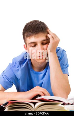 Young tired and sad cute school girl standing with a big heavy school ...