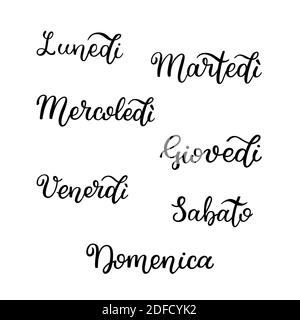 Lettering in Italian, days of the week - Monday, Tuesday, Wednesday ...