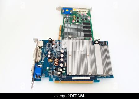 Two graphics cards for a personal computer. Isolated on white ...