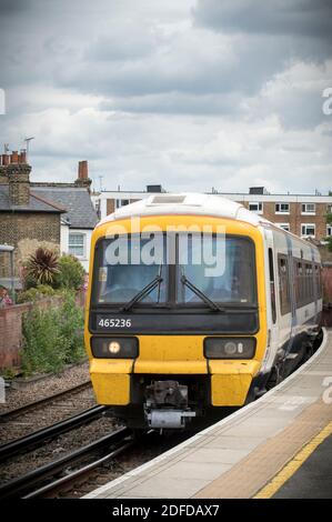 Southeastern class 465 electric commuter train waiting at London Charing cross station with the ...