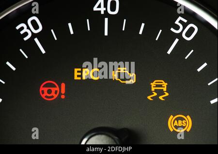 Car failure error signs on dashboard macro close up view Stock Photo ...