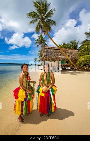 Yapese girls in traditional clothing, Yap Island, Federated States of ...