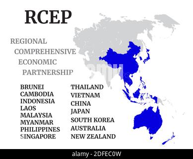 Regional Comprehensive Economic Partnership, RCEP map in the globe with ...
