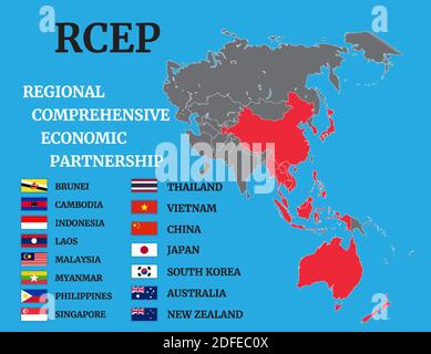 Regional Comprehensive Economic Partnership, RCEP map in the globe with ...