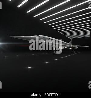 Hand out photo of a a rendering of supersonic commercial jet Overture ...