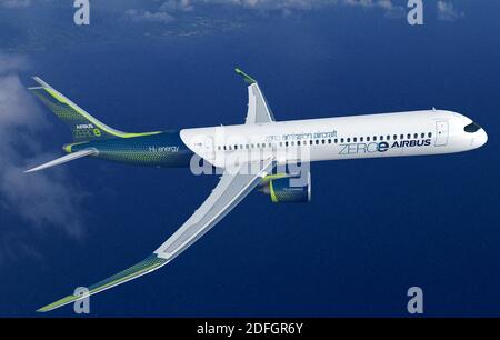 Hand out artist's impression of Airbus three zero-emission concept ...