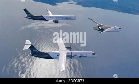 Hand out artist's impression of Airbus three zero-emission concept ...
