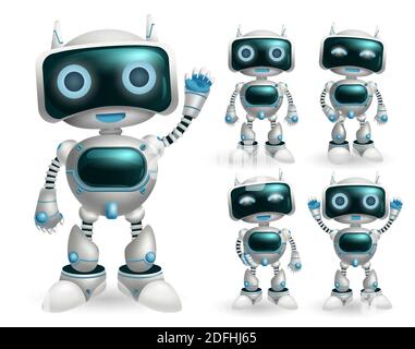 Robot vector character set. Robotic characters in standing pose and ...