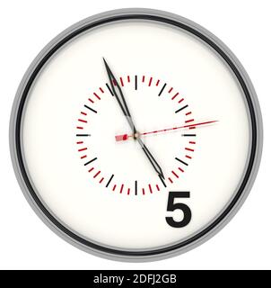The clock shows the end of working hours. Round analog clock with only ...