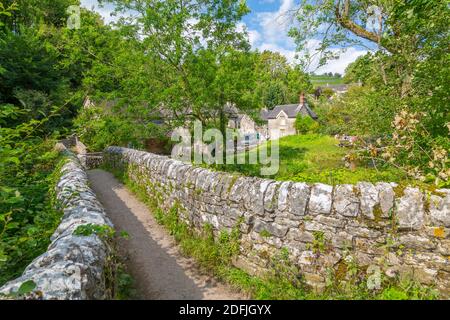 View of village houses, Milldale, Peak District National Park ...