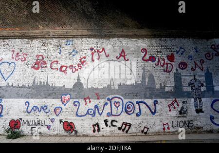 Millwall themed graffiti near the ground before the Sky Bet ...