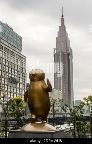Suica penguin at Shinjuku station in Tokyo, Japan. Mascot of suica card ...