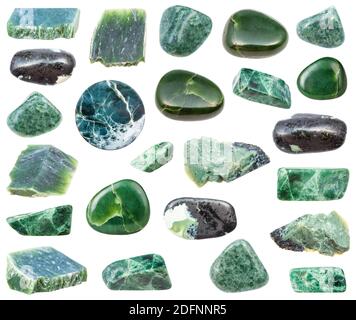 set of various samples of raw jadeite minerals isolated on white ...
