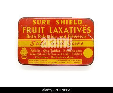 Photo of an Old tin box for fruit laxative tablets made by Sure Shield ...