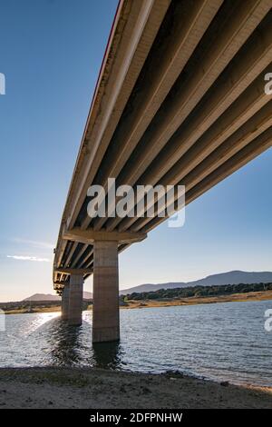A low angle shot of a suspension bridge in Lisbon, Portugal Stock Photo ...