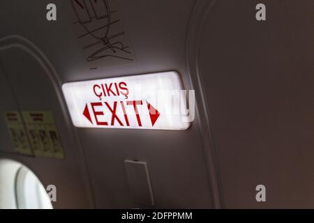 EXIT door sign on an Airbus A320 or A319 airplane Air plane aeroplane ...