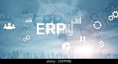 Enterprise Resource Planning ERP Mixed Media Background. Corporate ...