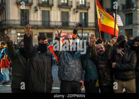 Barcelona, Spain. 6th Dec, 2020. Supporters salute at the end of a ...