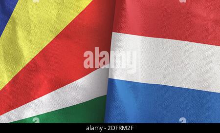 Netherlands and Seychelles two flags textile cloth, fabric texture ...