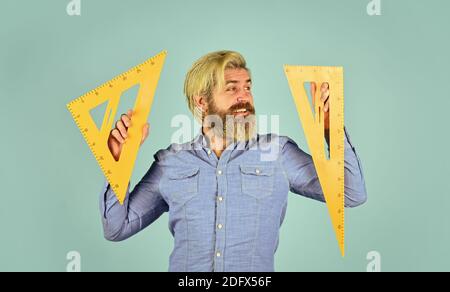 Architect education. Bearded man teacher use ruler. Innovative approach ...