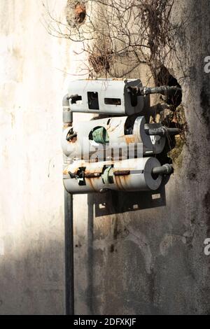 Metal pipes on the street. pipes from the pipeline. gas pipeline for ...