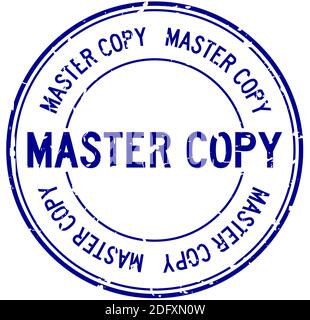 Grunge blue master copy word square rubber seal stamp on white ...