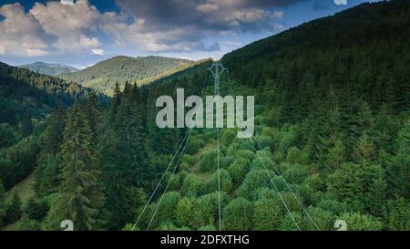 Above the electricity poles that pass through nature Stock Photo - Alamy
