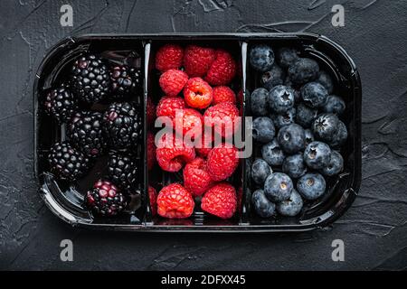 Berry platter, harvest of berries, blueberries, raspberry with ...