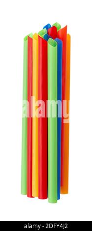 Bright colorful cocktail beverage straws and tubes put together in the ...
